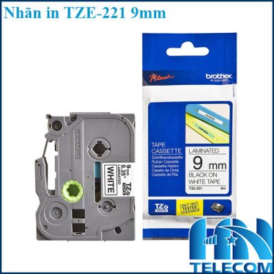 Nhãn in TZE-221 9mm Brother – Chữ đen nền trắng